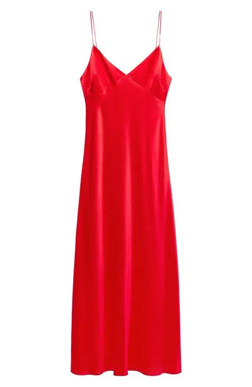 Mango Silk Blend V-neck Midi Dress - Red