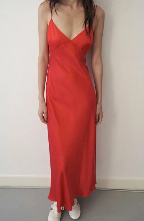 Mango Silk Blend V-neck Midi Dress - Red