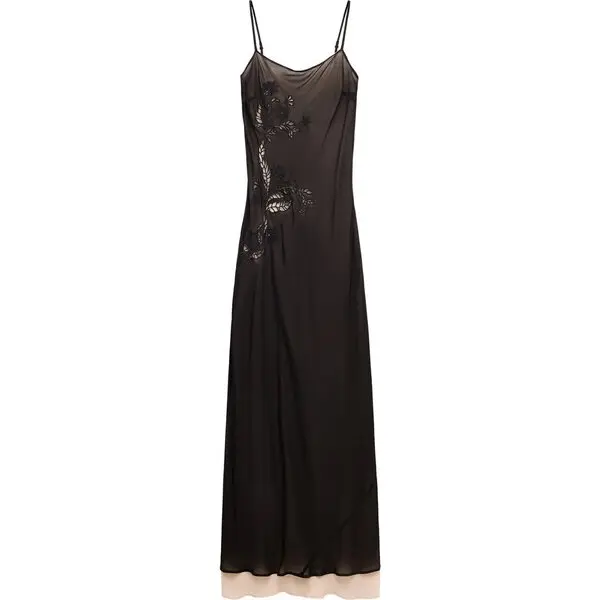 Mango Lace Detail Chiffon Dress