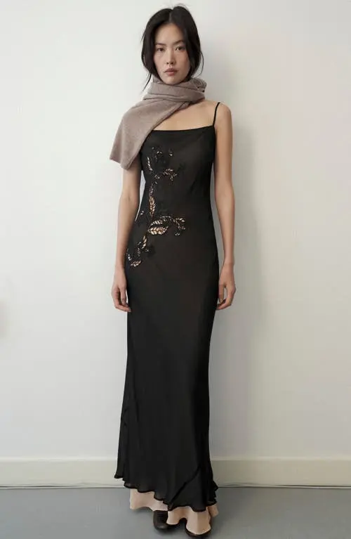 Mango Lace Detail Chiffon Dress