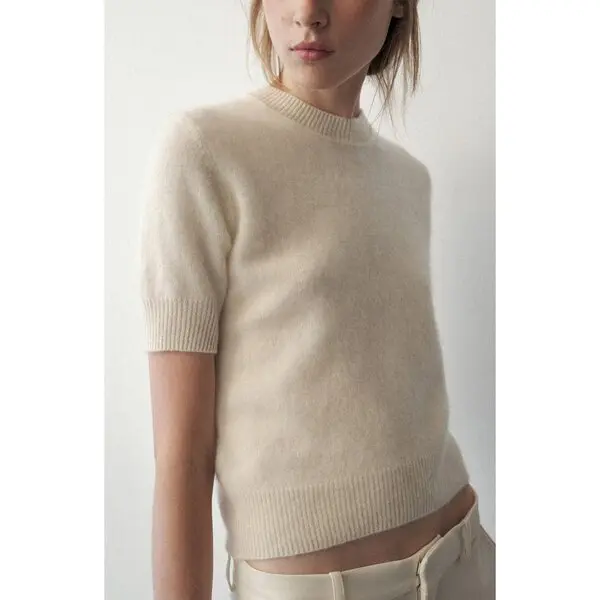 Mango Wool Short Sleeved Sweater - White