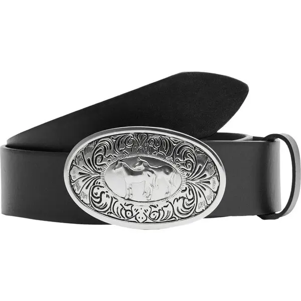 Mango Engraved Buckle Leather Belt