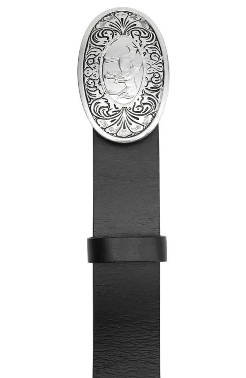 Mango Engraved Buckle Leather Belt