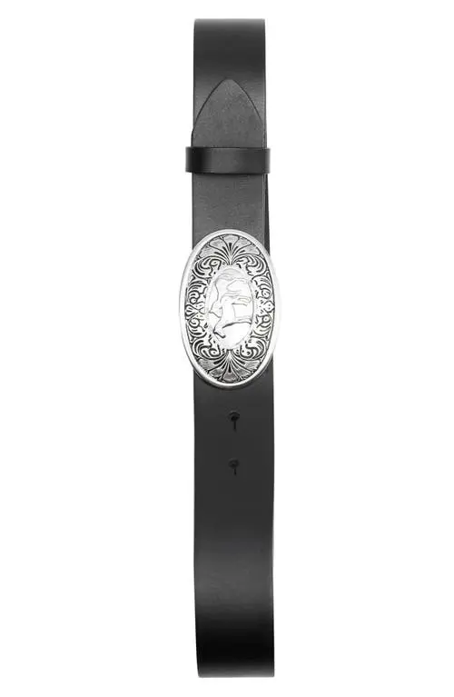 Mango Engraved Buckle Leather Belt