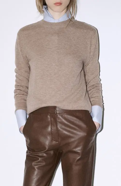 Mango Round Neck Wool Sweater - Medium Brown
