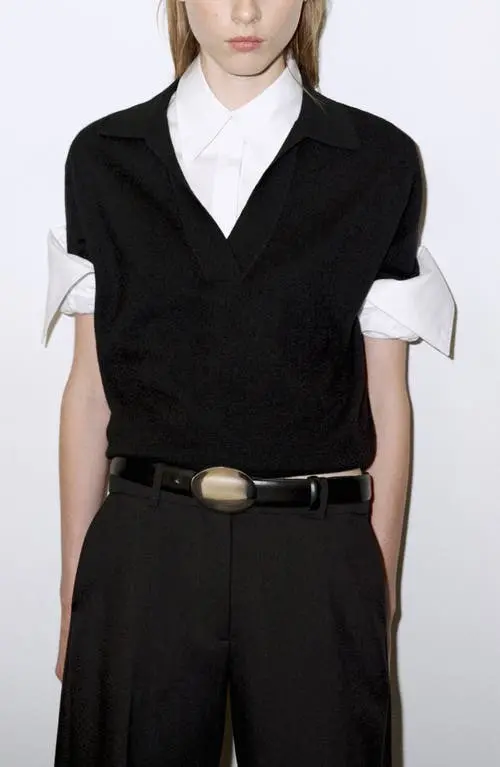 Mango Polo Collar Wool Sweater - Black