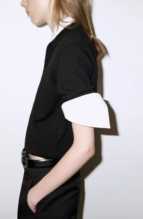 Mango Polo Collar Wool Sweater - Black