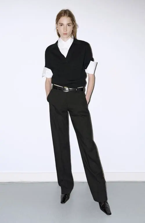 Mango Polo Collar Wool Sweater - Black
