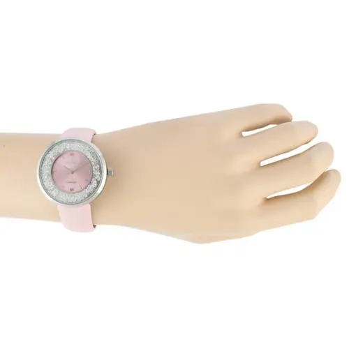 PEUGEOT Luxury Round Leather Floating Cz Dial Watch- 38mm - Pink