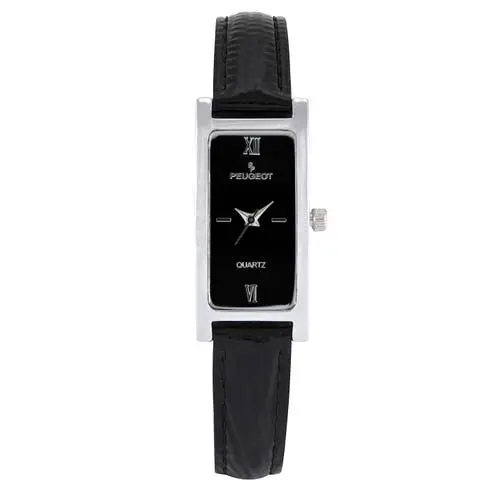 PEUGEOT Everyday Rectangular Glossy Leather Watch- 35x18mm - Black