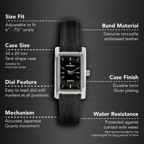 PEUGEOT Classic Rectangular Contour Leather Watch- 34x20mm
