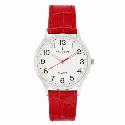 PEUGEOT Easy Read Large Face Leather Watch- 40mm - Red