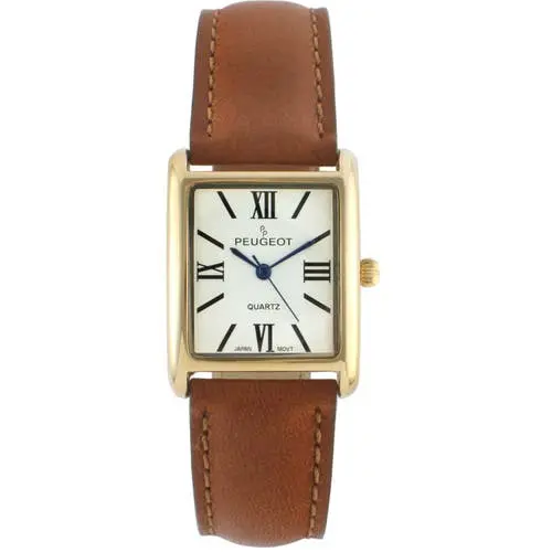 PEUGEOT Roma Tank Leather Strap Watch- 26x32mm - Brown