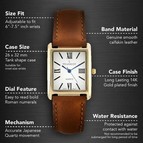 PEUGEOT Roma Tank Leather Strap Watch- 26x32mm