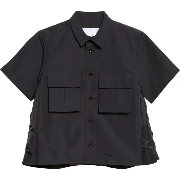 Sacai Grosgrain Bonded Nylon Twill Short Sleeve Shirt - Black