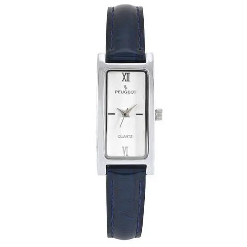 PEUGEOT Everyday Rectangular Glossy Leather Watch- 35x18mm - Blue