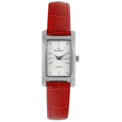 PEUGEOT Classic Rectangular Contour Leather Watch- 34x20mm - Red