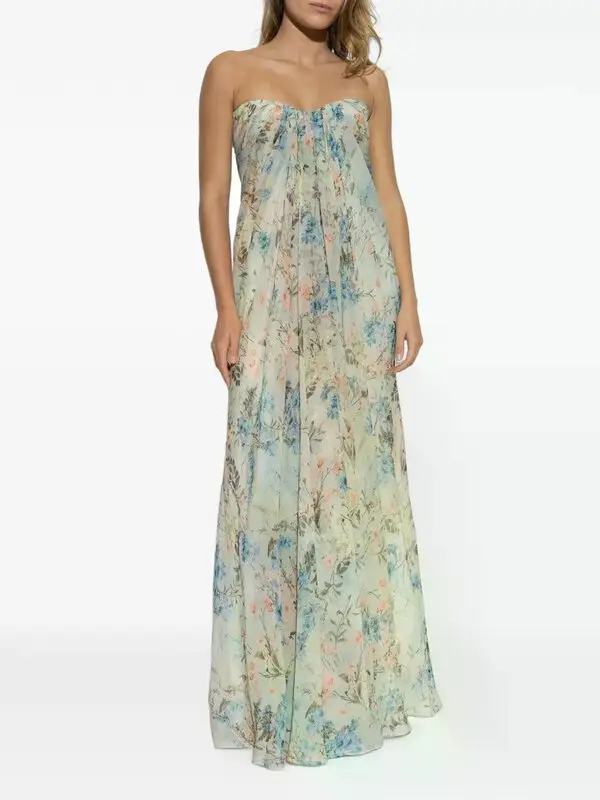 Alexander McQueen Floral-motif Strapless Maxi Dress