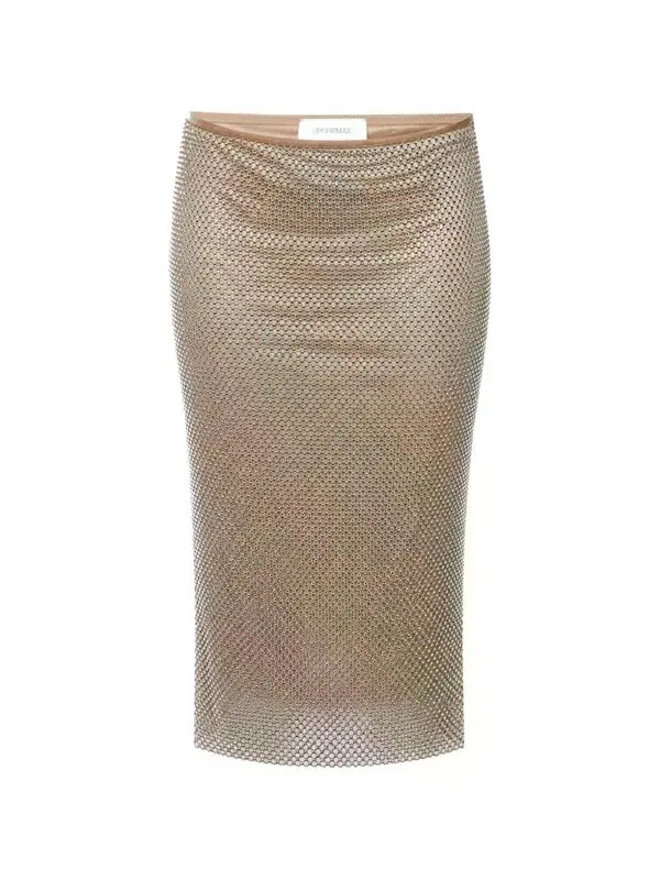 Sportmax Crystal-embellished Mesh-panelled Straight Midi Skirt - Neutrals