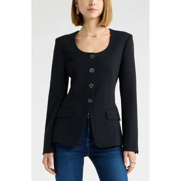 OPEN EDIT Curator Crepe Scoop Neck Blazer