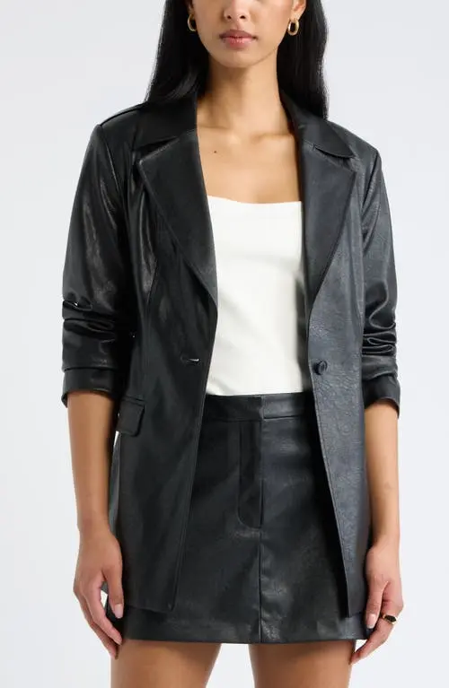 OPEN EDIT Faux Leather Fitted Blazer