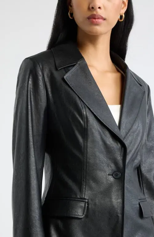 OPEN EDIT Faux Leather Fitted Blazer