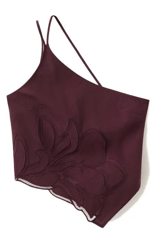 Mango Floral Embroidered Asymmetrical One Shoulder Top