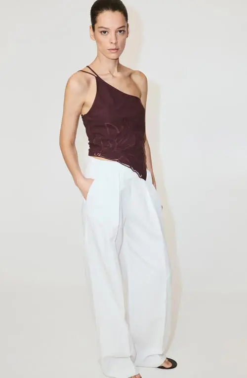 Mango Floral Embroidered Asymmetrical One Shoulder Top