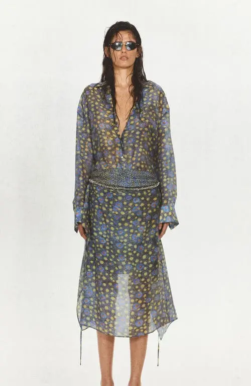 Mango Printed Overlay Midi Skirt