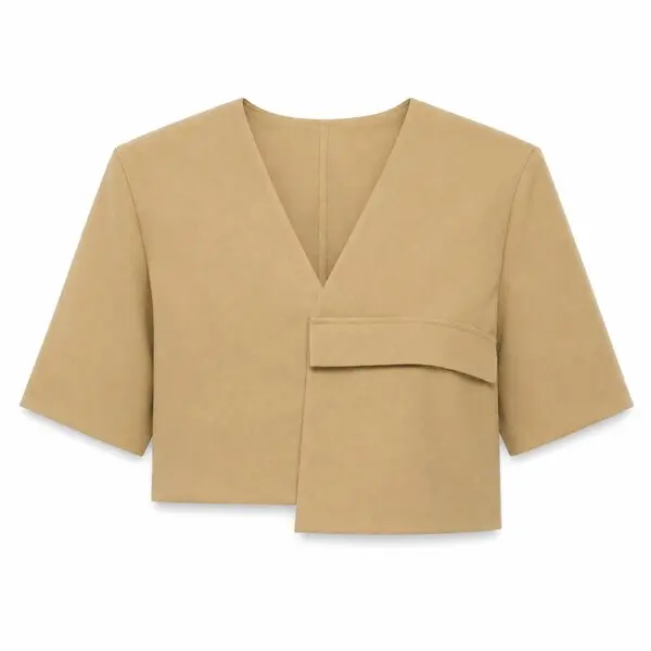 ELAMINS Oversize Pocket Crop Top Tan
