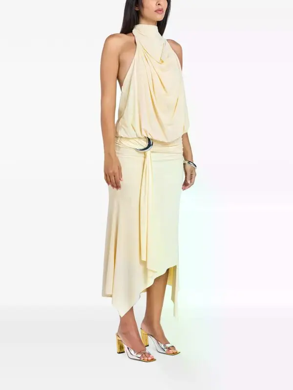 DE LA VALI Vida Draped Asymmetric Midi Dress - Neutrals