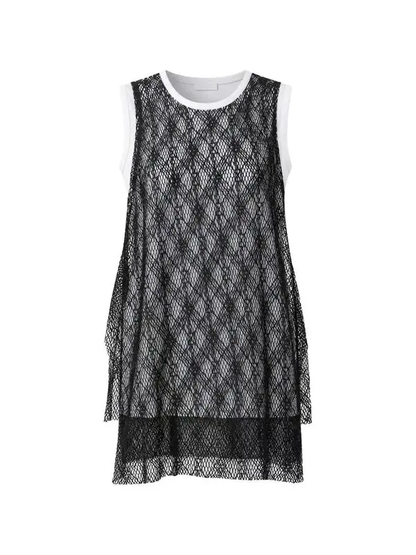 Y’s Lace-overlay Sleeveless Vest - Black