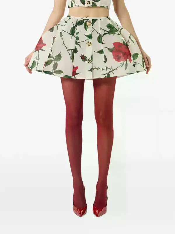 Blumarine Rose-print Pleated Mini Skirt