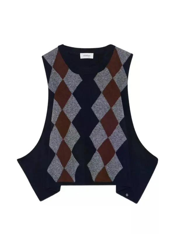 OTTOD'AME Argyle-pattern Asymmetric-hem Sweater
