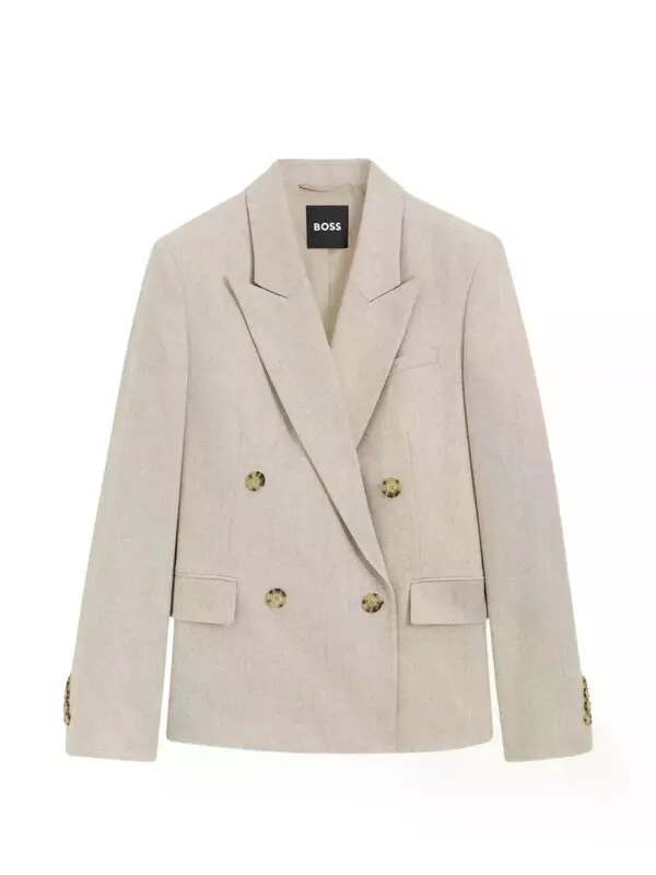 BOSS Double-breasted Regular-fit Blazer In Melange Flannel