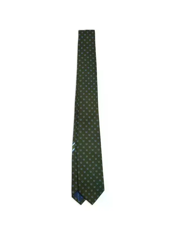 FERRAGAMO Gancini Jacquard Tie - Green