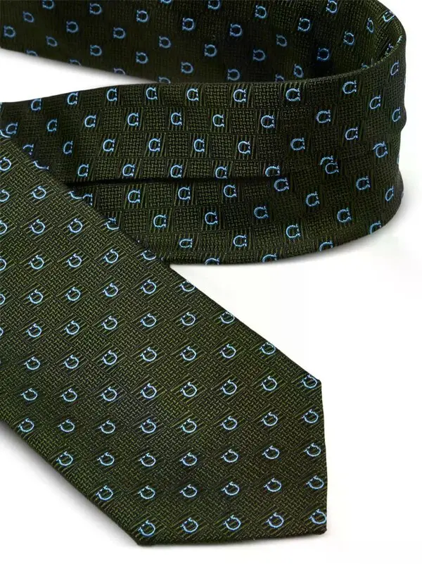 FERRAGAMO Gancini Jacquard Tie - Green