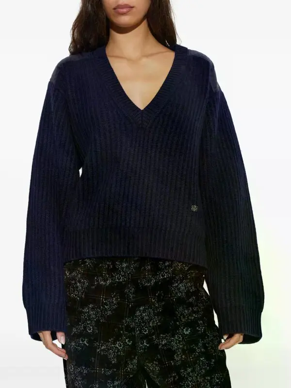 GANNI V-neck Ribbed-knit Sweater