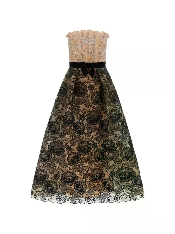 Elie Saab Floral-lace Strapless Maxi Dress - Black