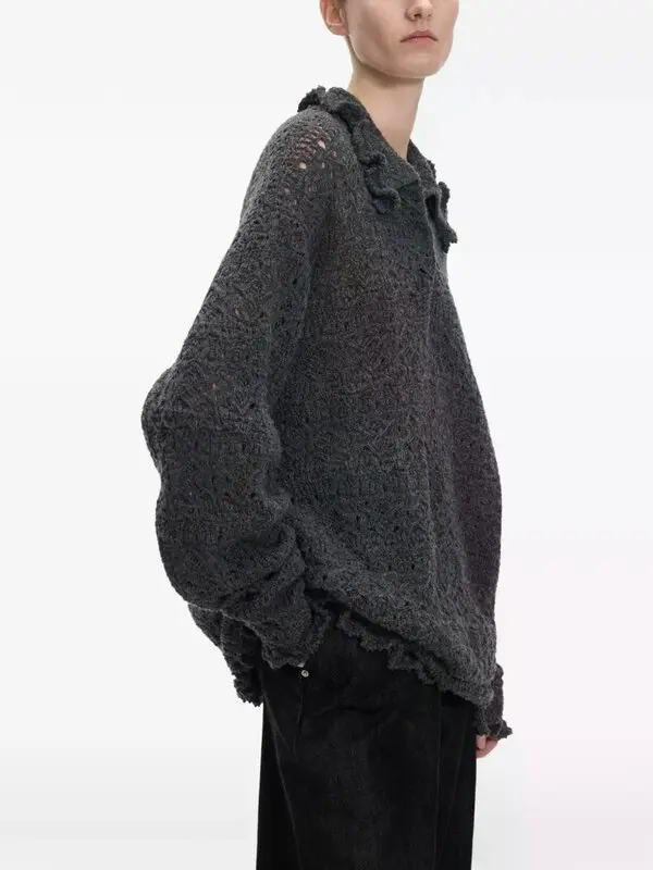 JNBY Ruffle-trimmed Pointelle-knit Polo Top