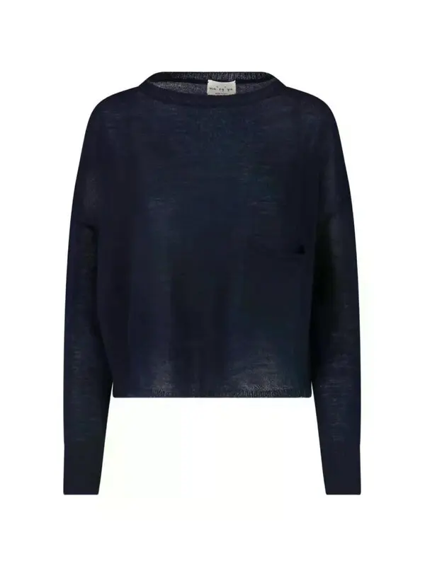 MA'RY'YA Chest-pocket Boat-neck Sweater - Blue