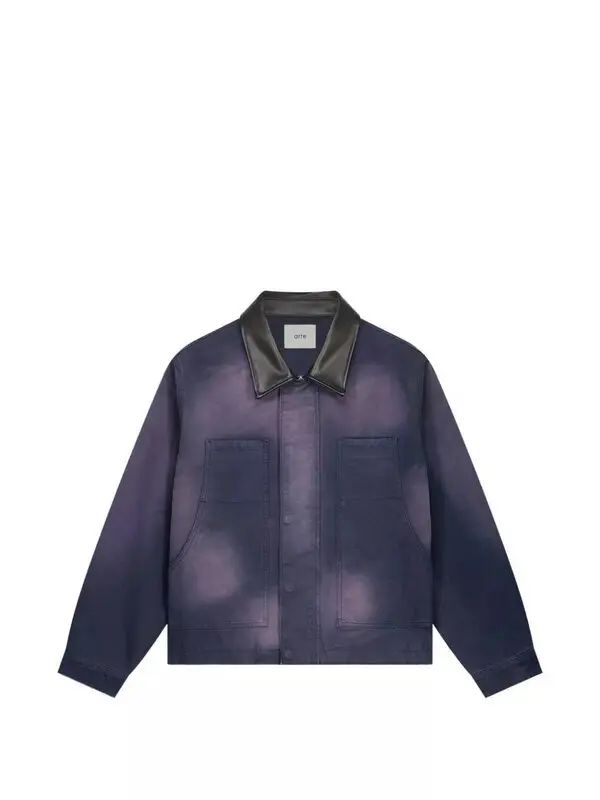 ARTE ANTWERP Faded-effect Leather-collar Denim Jacket - Blue