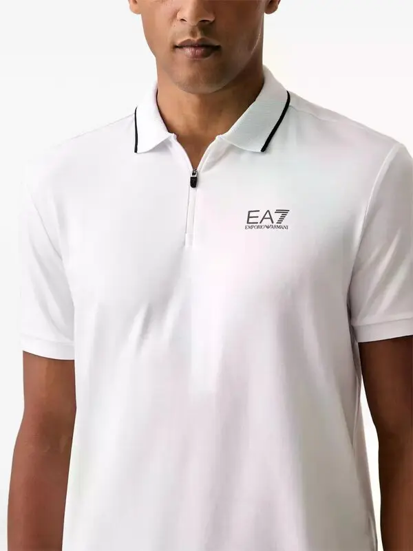 EA7 Logo-print Zip-neck Polo Shirt