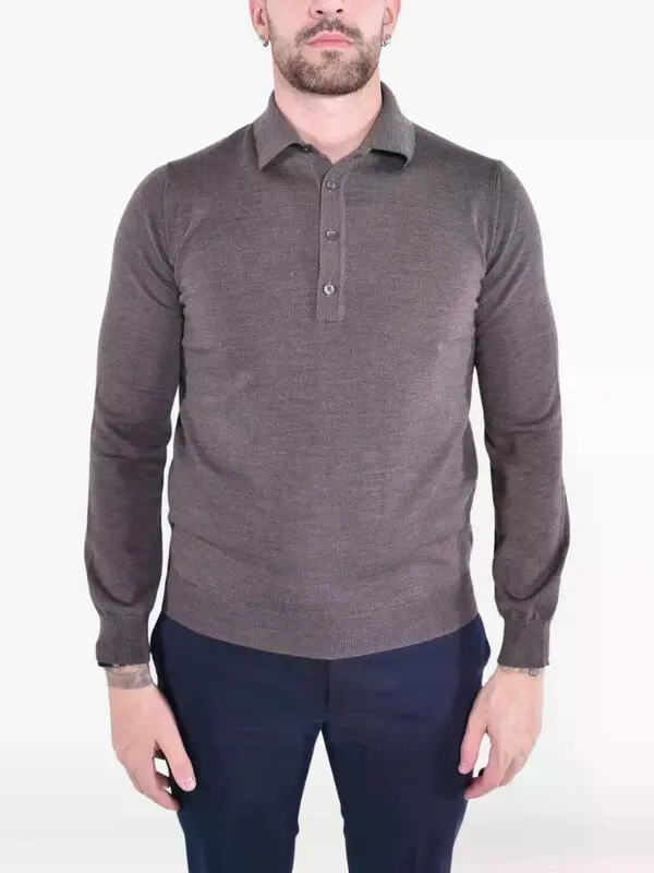 KANGRA Fine-knit Long-sleeved Polo Shirt