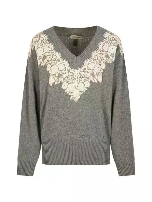 Alberta Ferretti Lace-trim V-neck Sweater