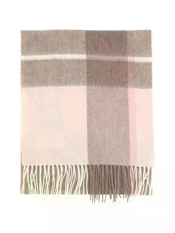 PUROTATTO Check-pattern Fringed Scarf - Brown