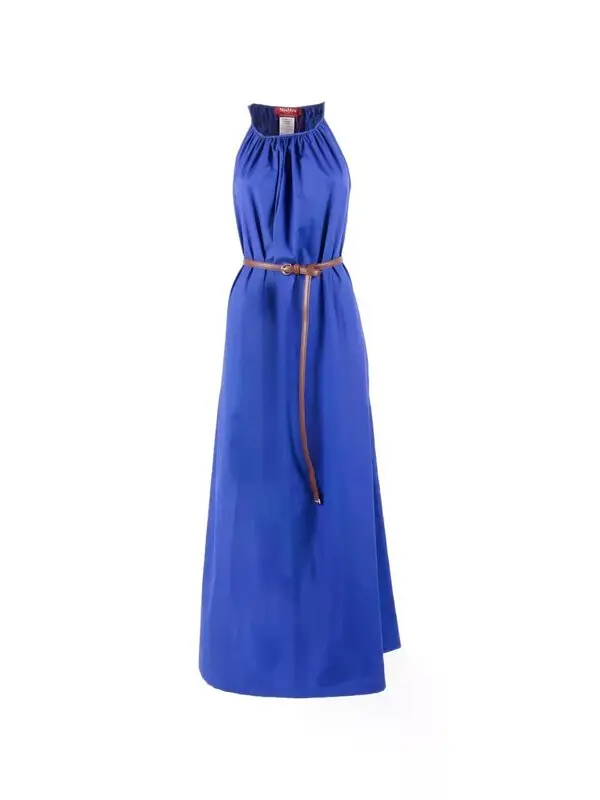 Max Mara Belted Pleated Maxi Dress - Blue
