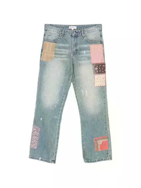 FOUND Patchwork Paint-splatter Jeans