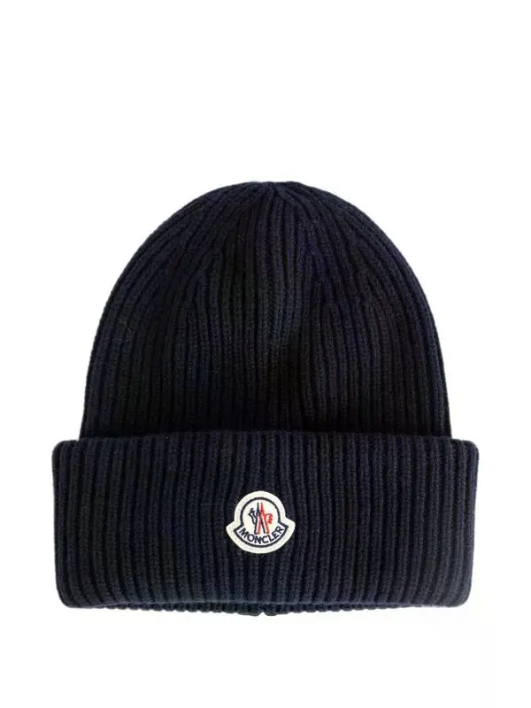 Moncler Logo-patch Ribbed-knit Beanie Hat