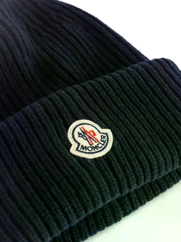 Moncler Logo-patch Ribbed-knit Beanie Hat